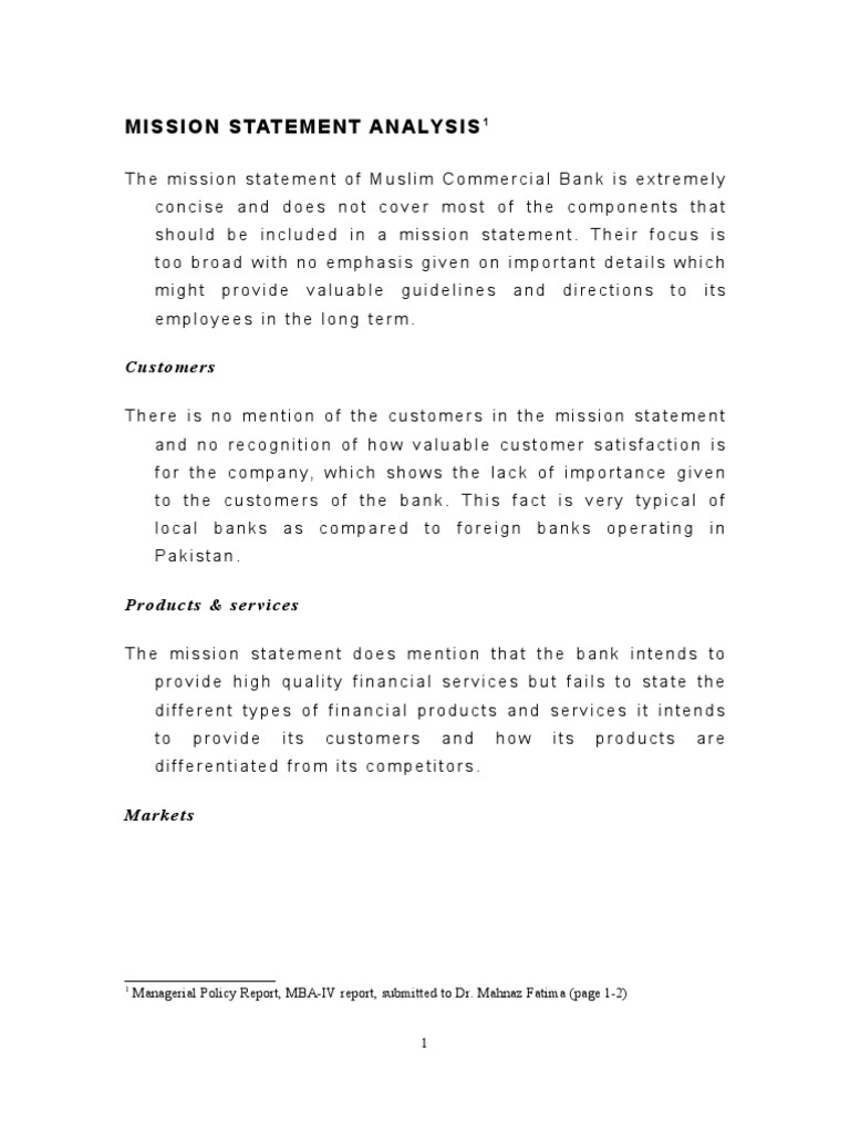 Mission Statement Analysis: Customers | Download Free PDF | Cheque | Non Bank Financial Institution