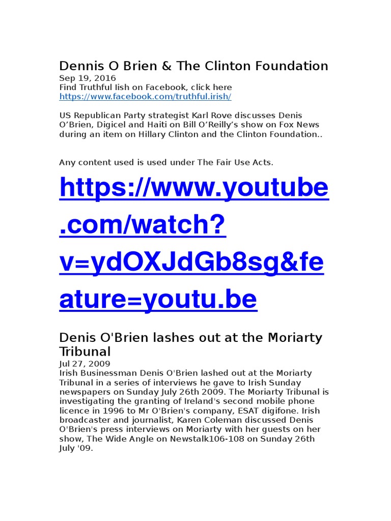 Denis O'Brien Lashes Out at The Moriarty Tribunal | PDF | Royal Dutch ...
