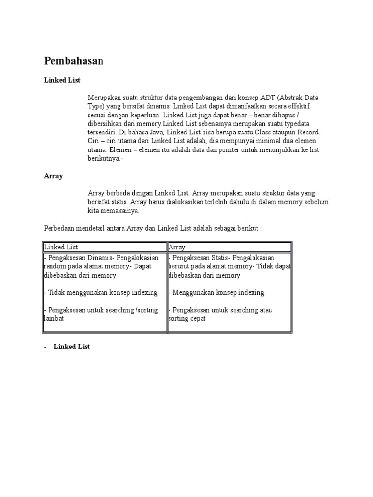 Pembahasan Linked List Dan Array | PDF