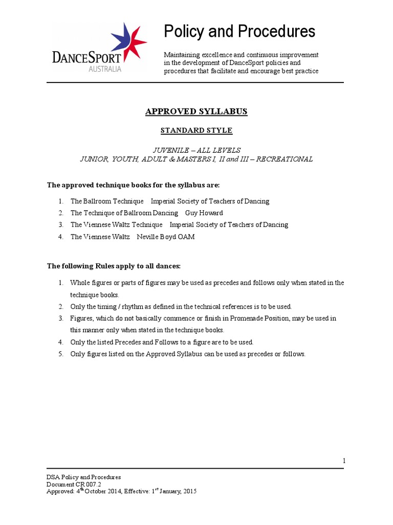 DSA DanceSport Syllabus Guide | PDF | Ballroom Dance | Waltzes