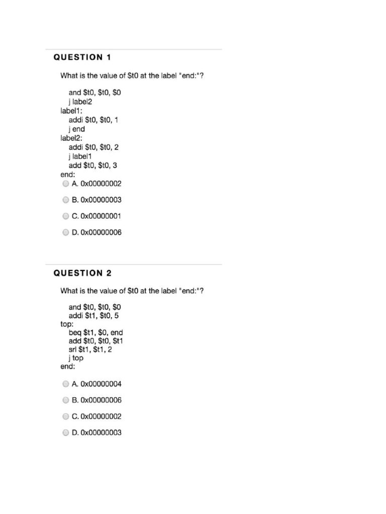 Assembly Programming Week 2 Quiz | PDF