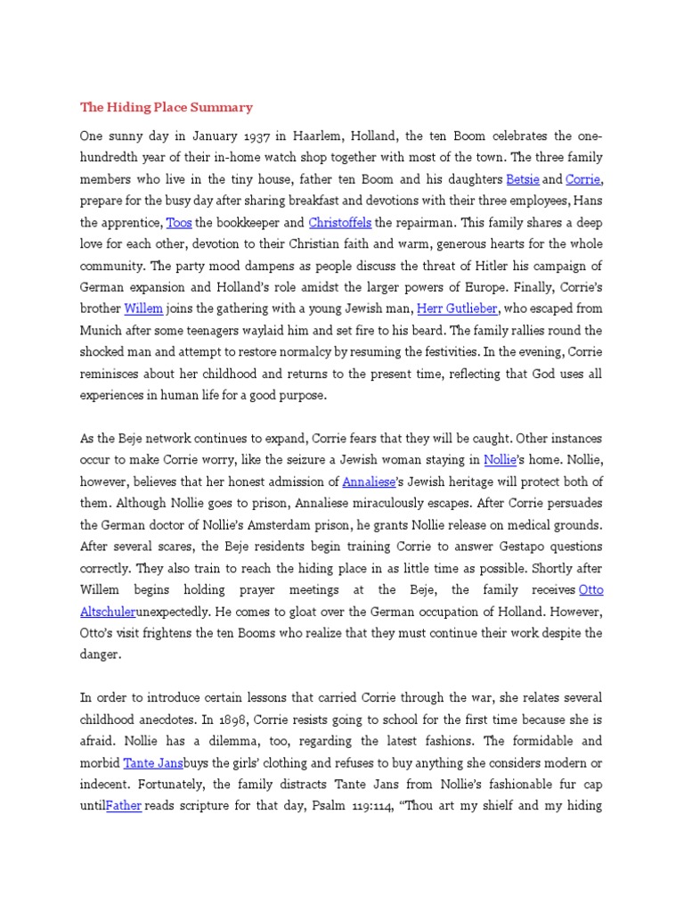The Hiding Place Summary | PDF | Unrest | Violence