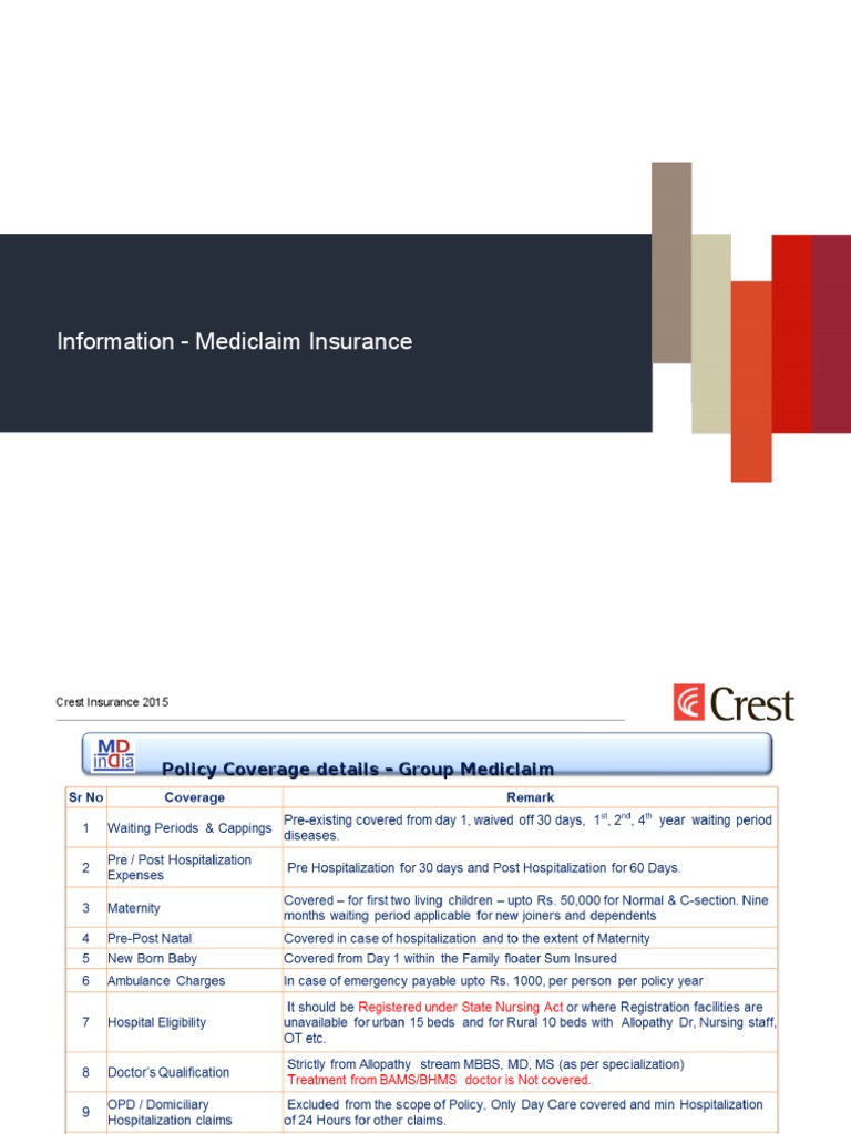 Crest Insurance 2015 Mediclaim Guide | PDF | Insurance | Human Resource ...