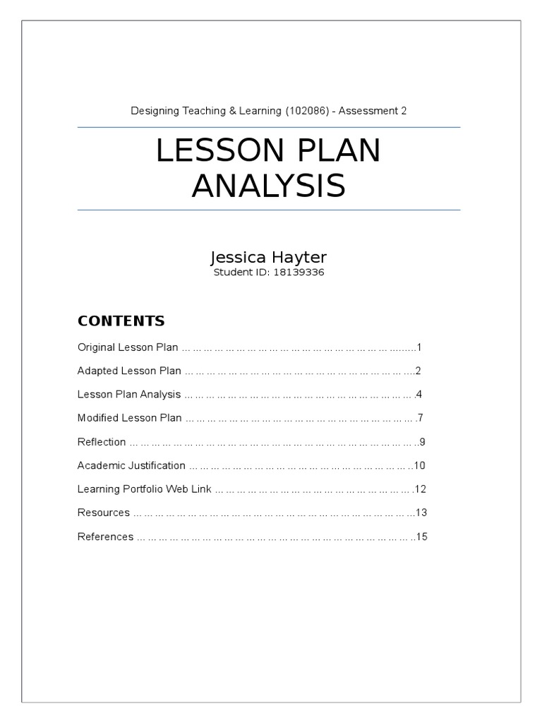 Lesson Plan Analysis: Jessica Hayter | PDF | Educational Assessment ...