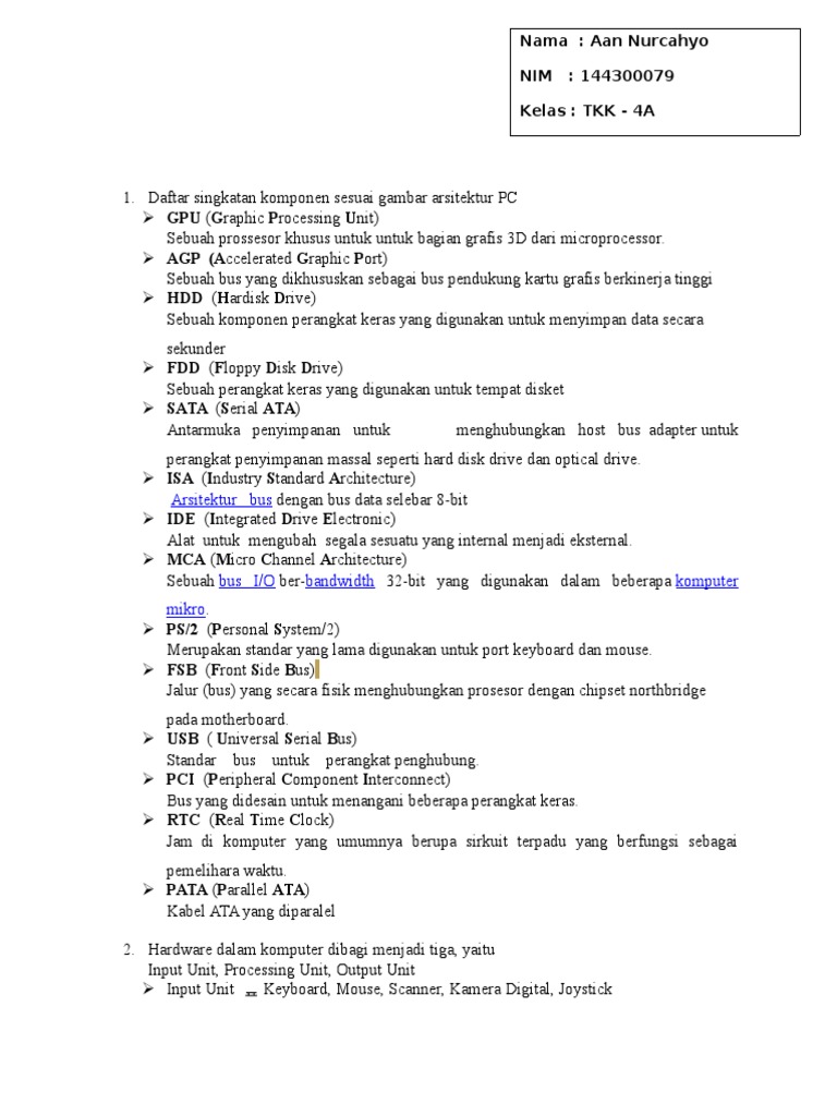 Daftar Singkatan Komponen Sesuai Gambar Arsitektur PC | PDF