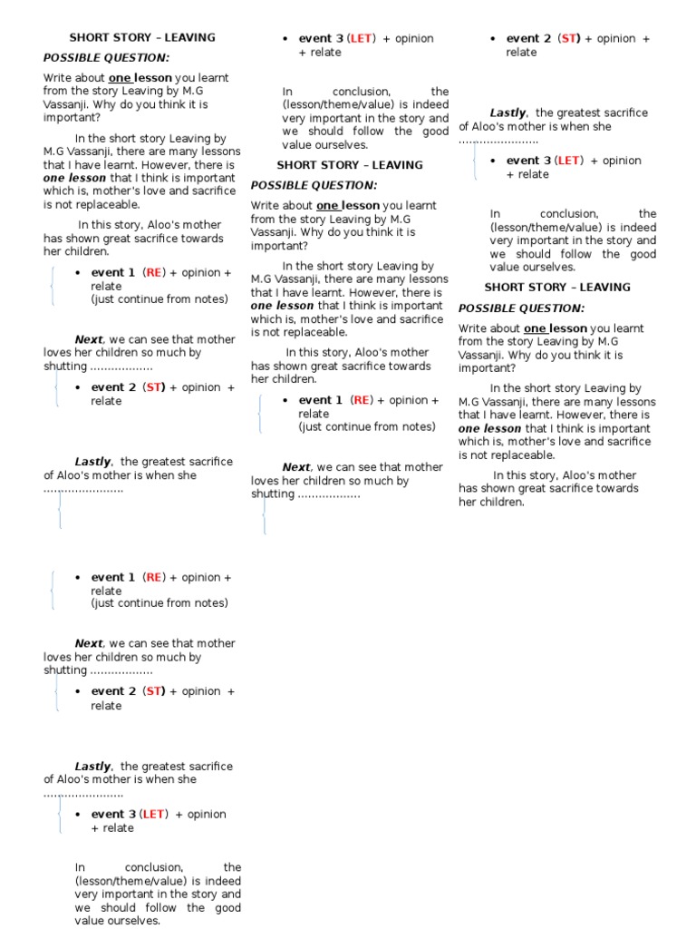 Short Story: Leaving (Form 4) | PDF