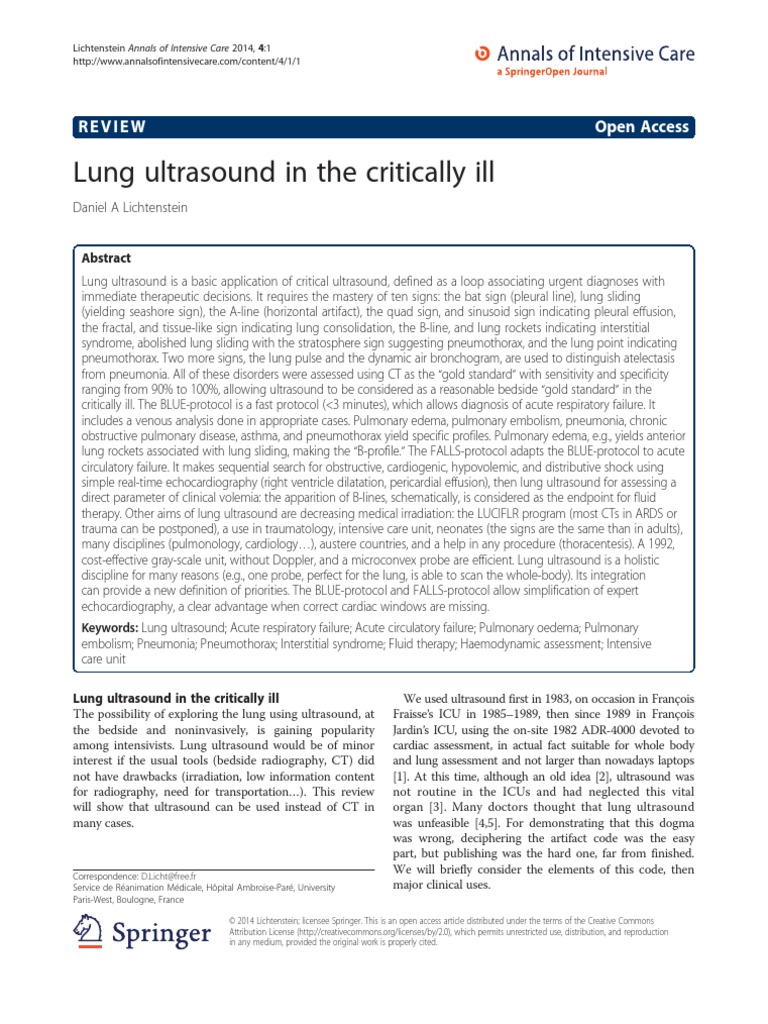 Blue Protocol. Lung Ultrasound in The Critically Ill | PDF | Shock ...