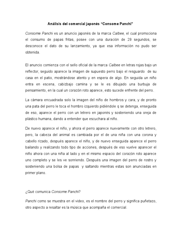Análisis: Consome Panchi - Comercial | PDF | Ocio