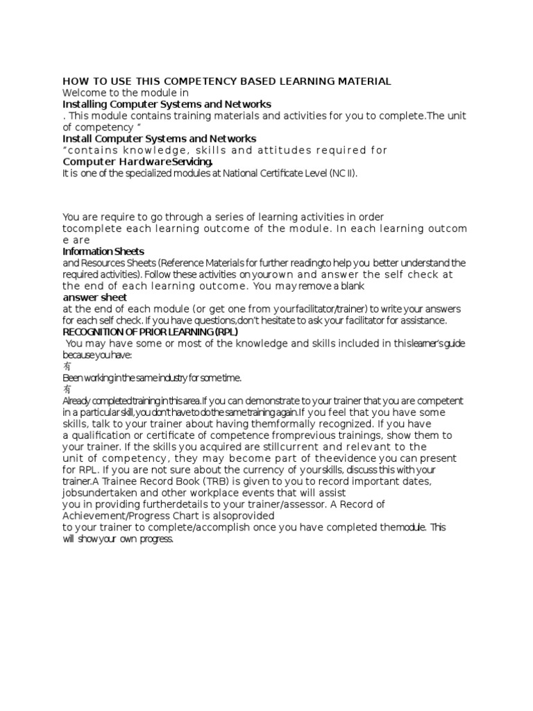 How To Use This Competency Based Learning Material Installing Computer ...