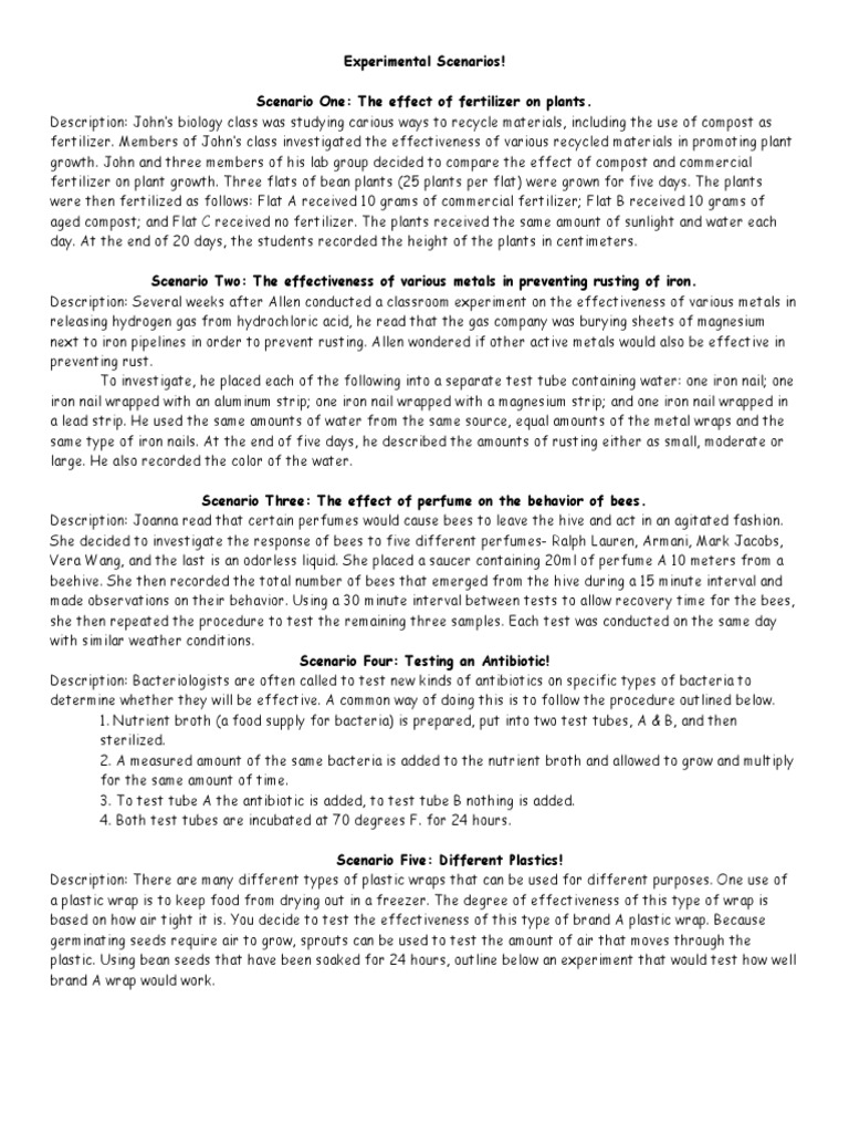 Experimental Scenarios | PDF | Scientific Control | Experiment