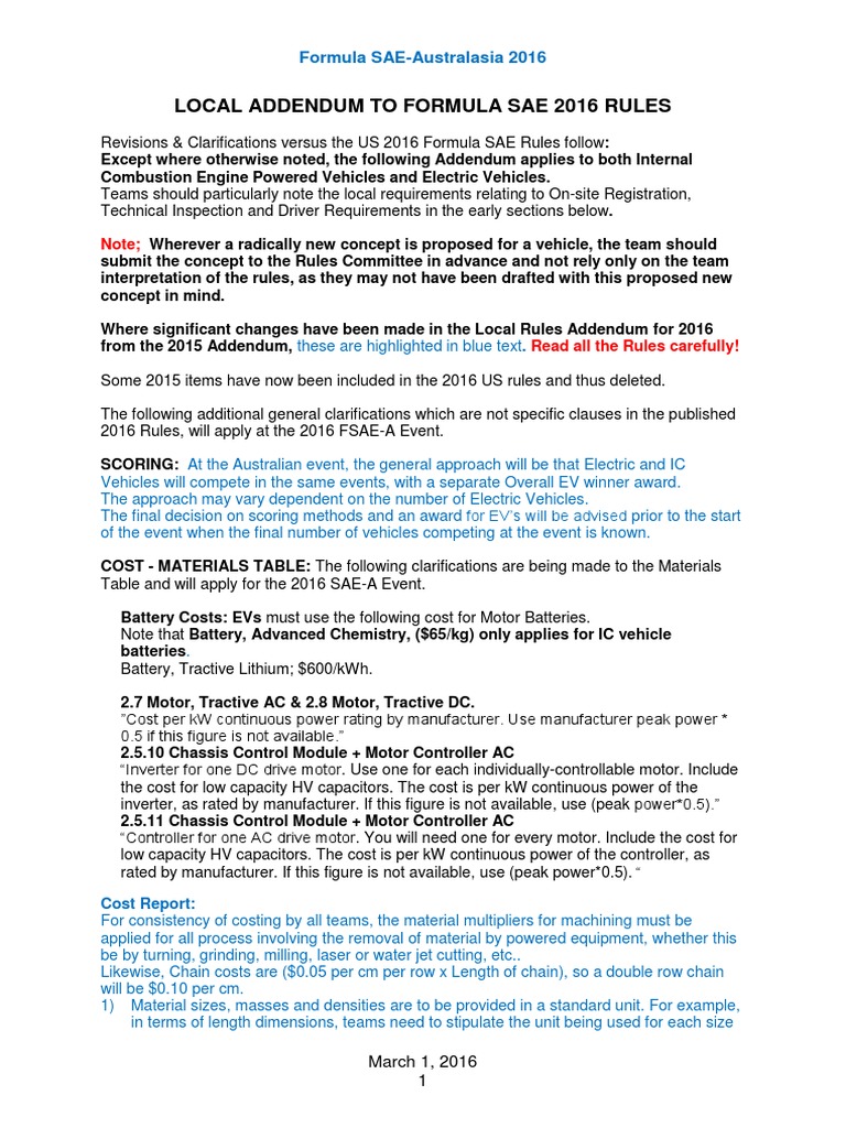 Formula Sae-A Addendum 2016 | PDF | Science | Engineering