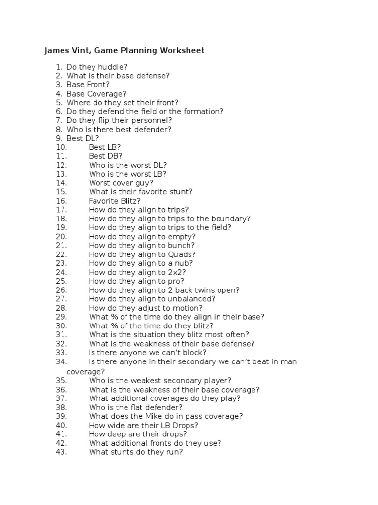 Game Planning Worksheet | PDF | History