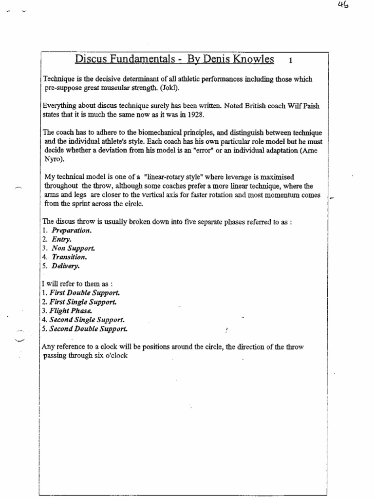 Denis Knowles Discus Technique | PDF | Rotation Around A Fixed Axis ...