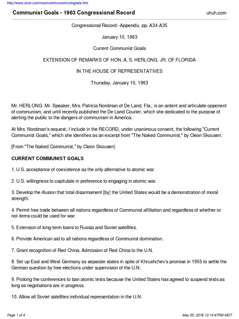 Communist Goals - 1963 Congressional Record-4 | PDF | Soviet Union | World Politics