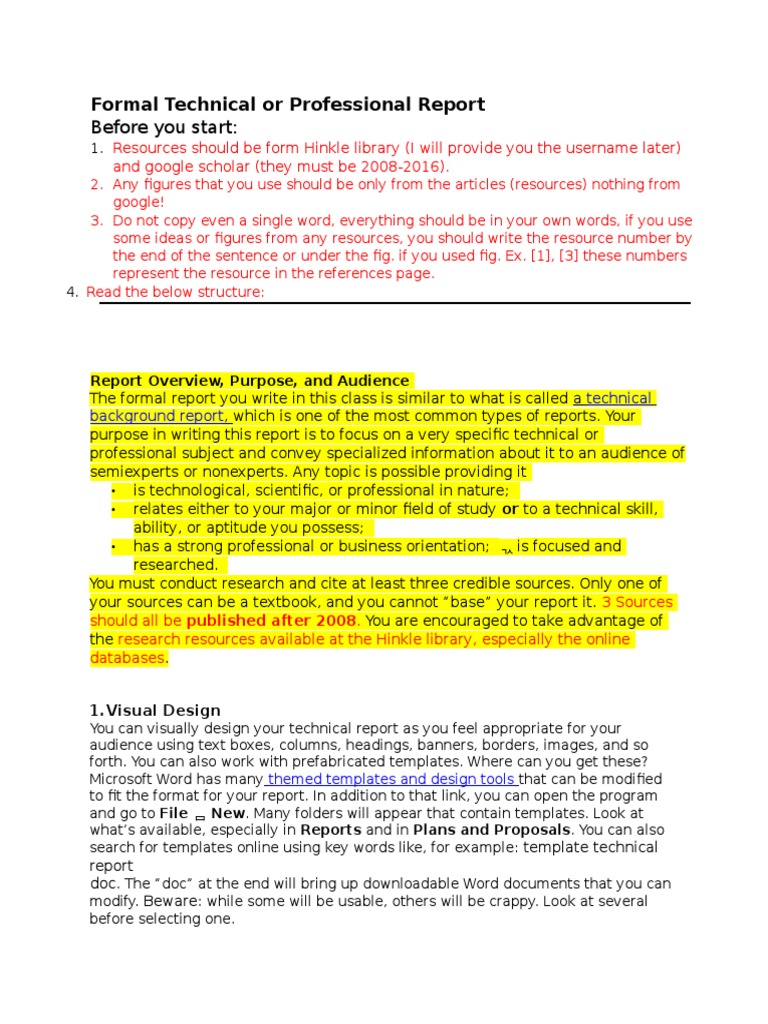 Before You Start:: Formal Technical or Professional Report | PDF ...