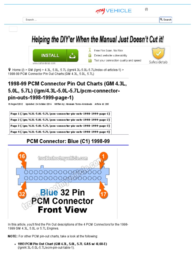Part 1 - 1998-99 PCM Connector Pin Out Charts (GM 4.3L, 5.0L, 5 | PDF ...