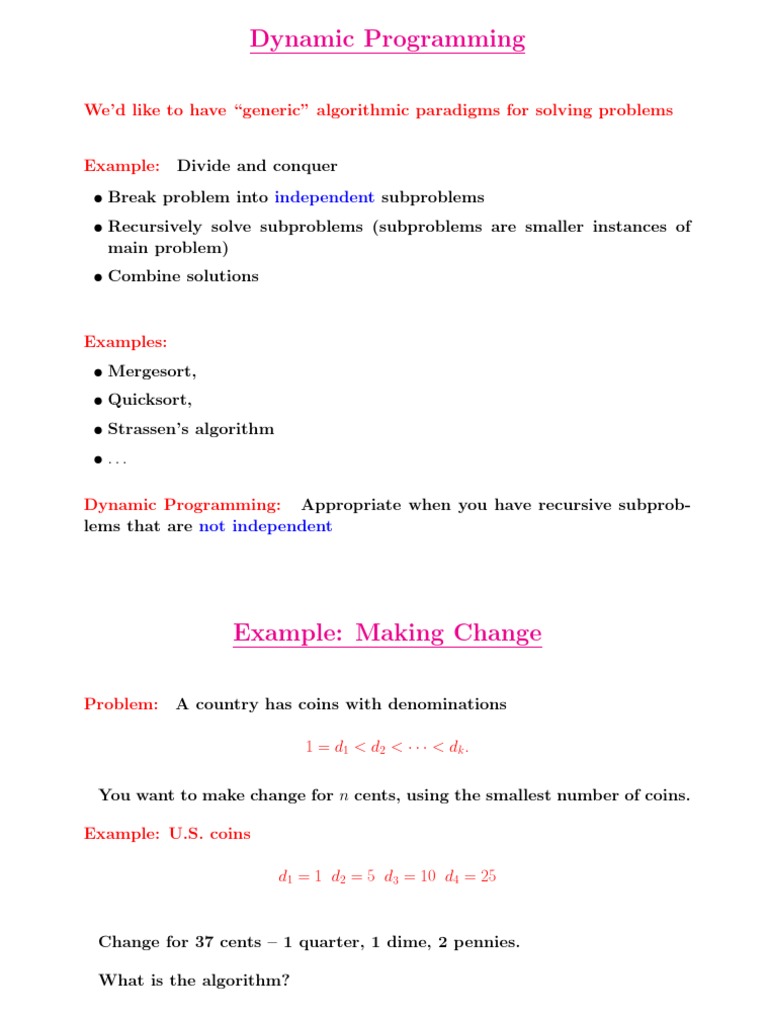 Dynamic Programming Wed Like To Have Generic Algorithmic Paradigms For Solving Problems Pdf