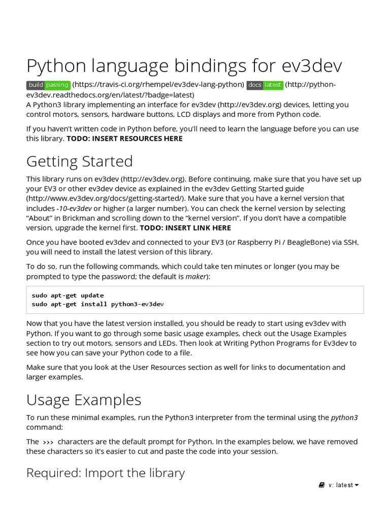 Python Language Bindings For Ev3dev - Python-Ev3dev 0.6.0 | PDF | Python (Programming Language ...