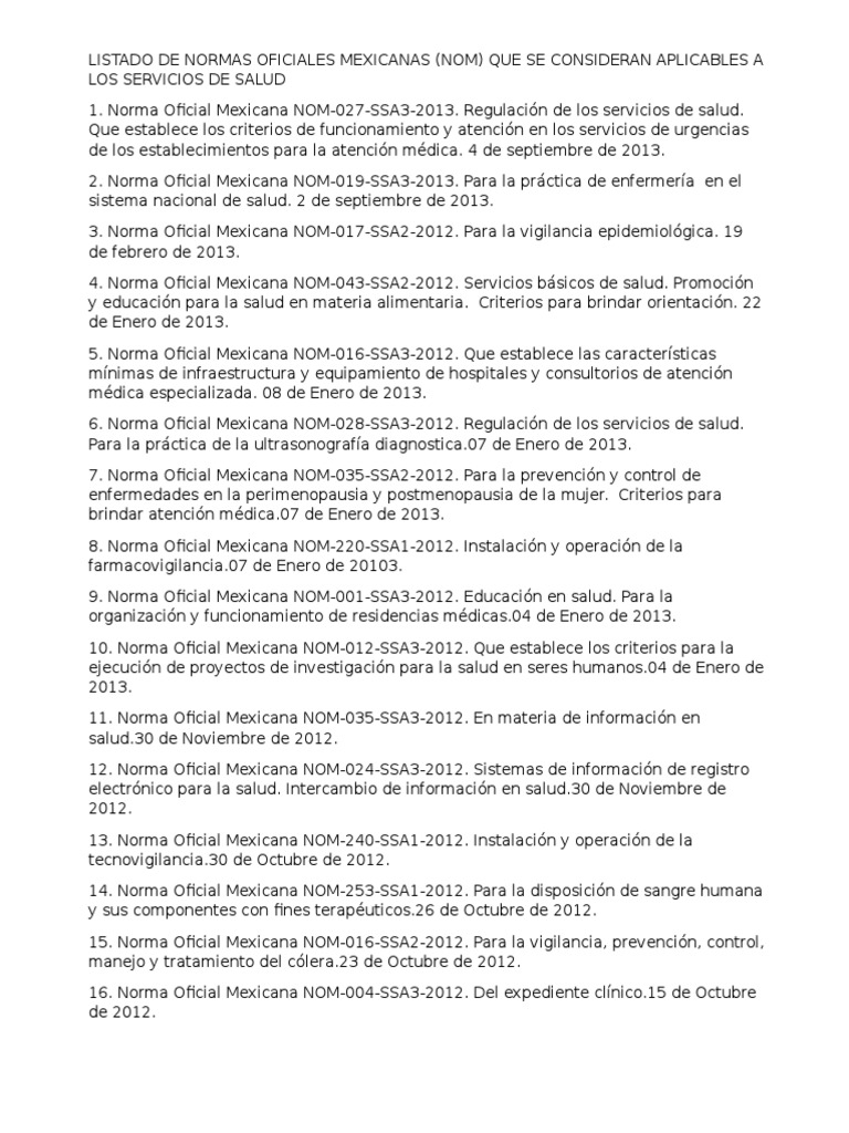 Listado de Normas Oficiales Mexicanas Aplicables A | PDF | Ciencia y matemáticas