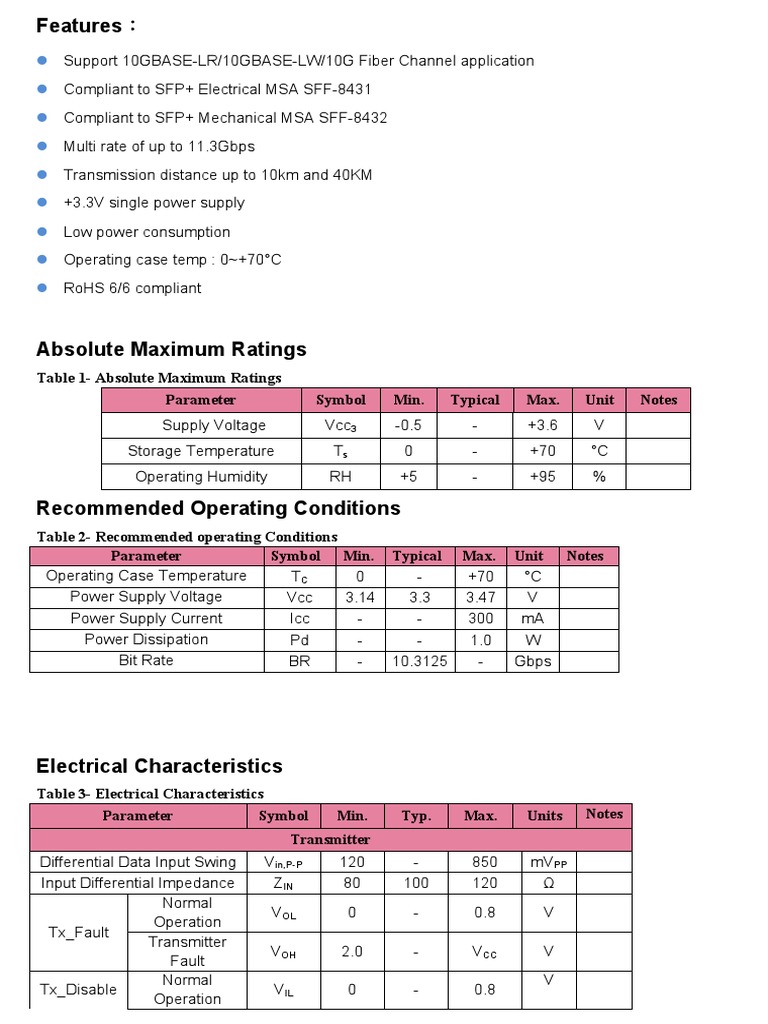 SOSPB-2399-20 40 SFP+ Bidi 20km Sinovo | PDF | Decibel | Electronics