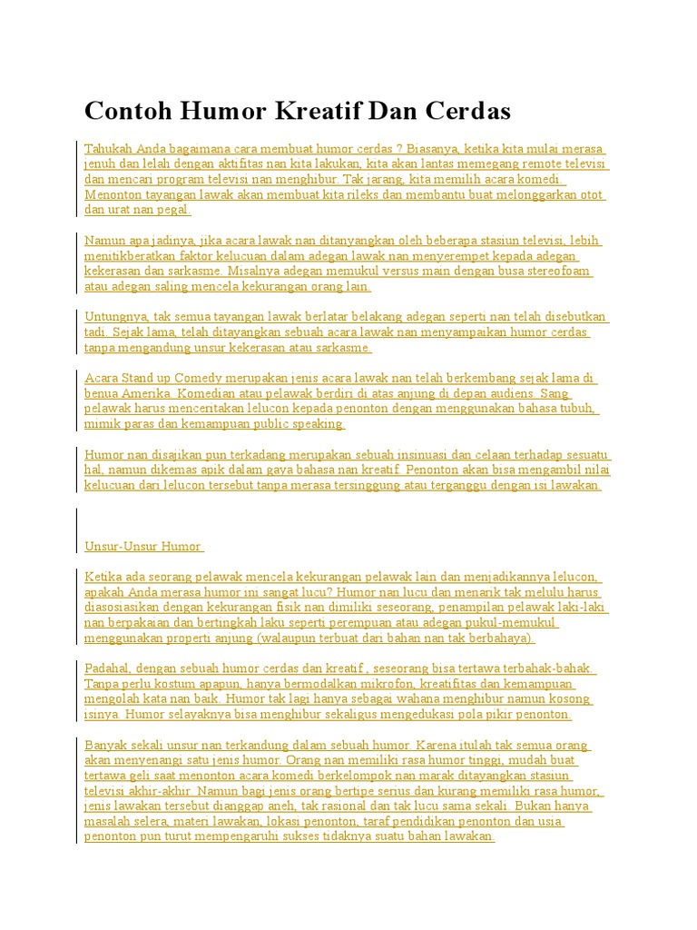 Contoh Humor Kreatif Dan Cerdas | PDF