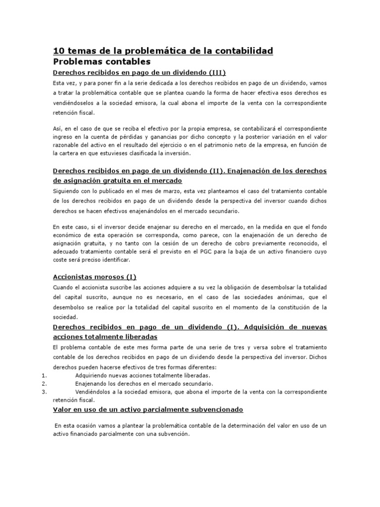 10 Temas de La Problemática de La Contabilidad | PDF | Dividendo ...
