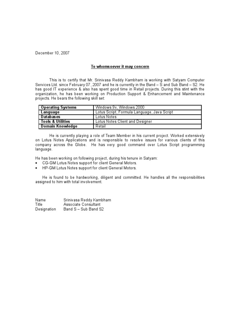 HR Experience Letter 56745 | PDF