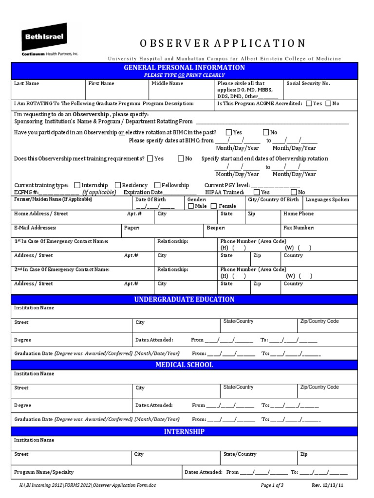 Observer Application: General Personal Information | PDF | Medical ...