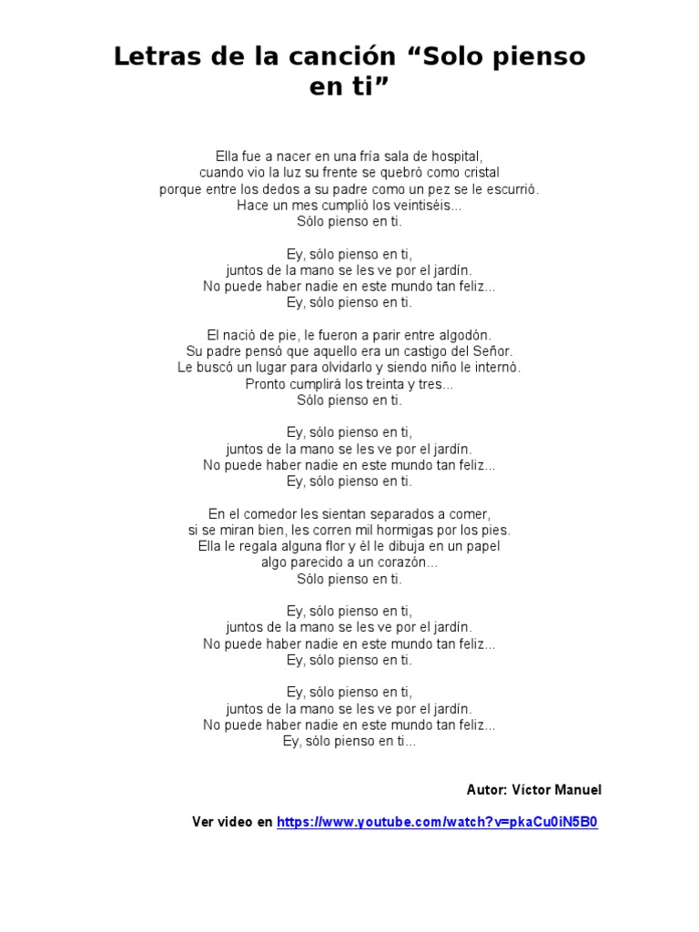 Letras Canción Solo Pienso en Ti | PDF
