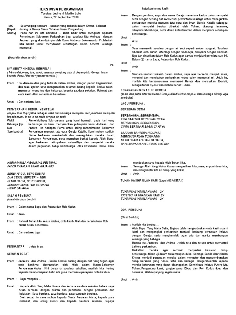 Teks Misa Perkawinan Katholik Yang Telah Disetujui Pastor | PDF