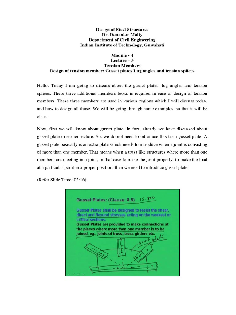 Design of Tension Member - Gusset Plates Lug Angles and Tension Splices ...