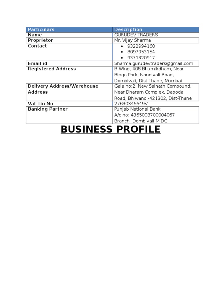 Gurudev Traders-Business Profile | PDF | Business