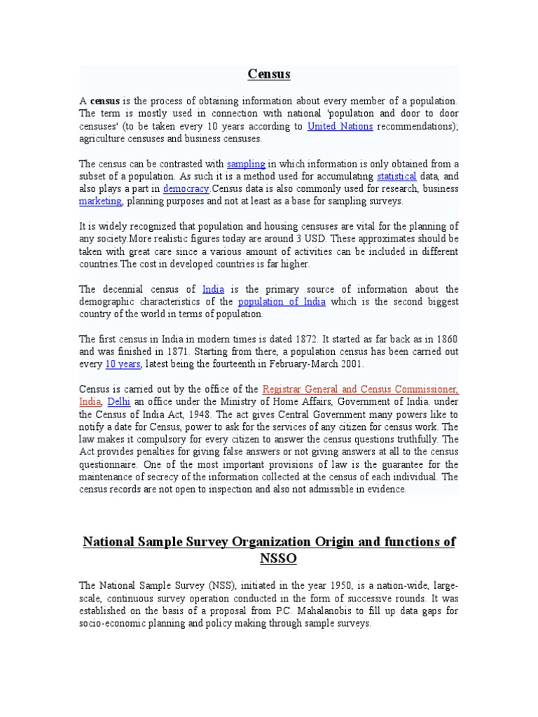 A Comprehensive Overview of the National Sample Survey Organization and ...