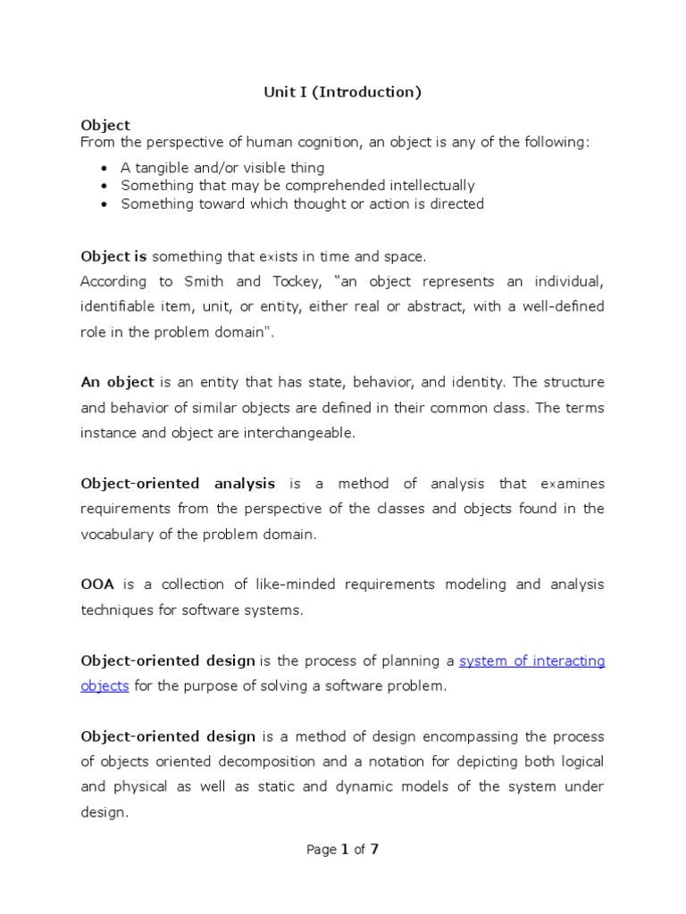 Unit I Introduction Pdf Class Computer Programming Object Computer Science