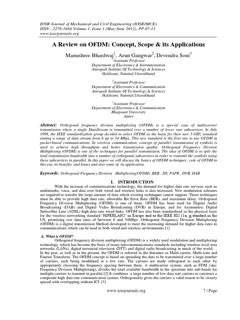 A Review On OFDM: Concept, Scope & Its Applications: Manushree Bhardwaj, Arun Gangwar, Devendra ...