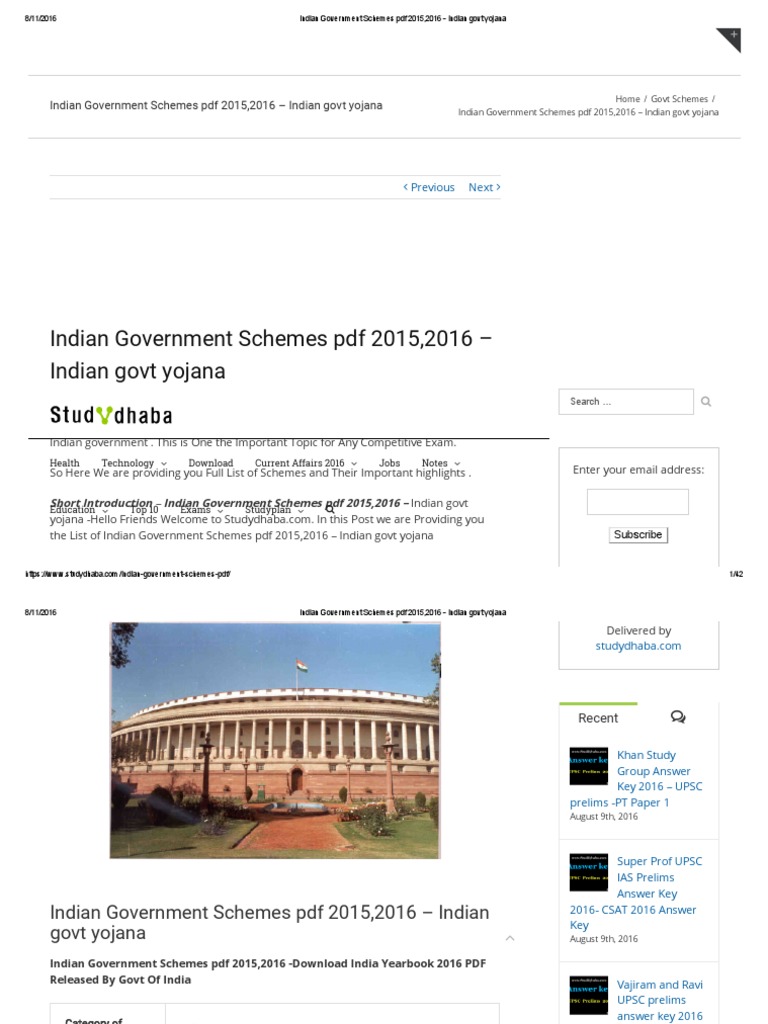 Indian Government Schemes PDF 2015,2016 - Indian Govt Yojana PDF | PDF ...
