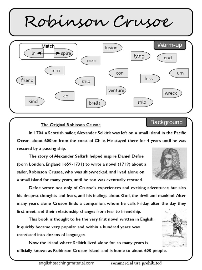 Robinson Crusoe Activities for Class 5 | PDF | Robinson Crusoe