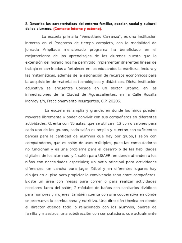 Ejemplo Contexto Interno y Externo | PDF | Educación primaria ...