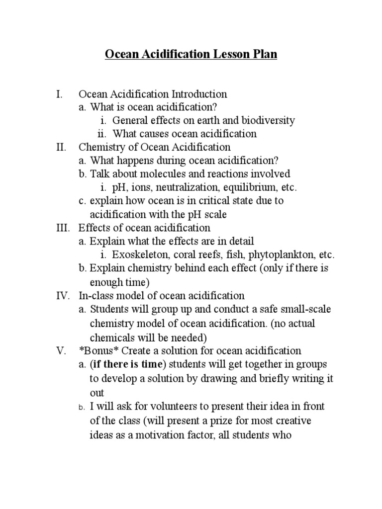 Ocean Acidification Lesson Plan Guide | PDF | Ocean Acidification ...
