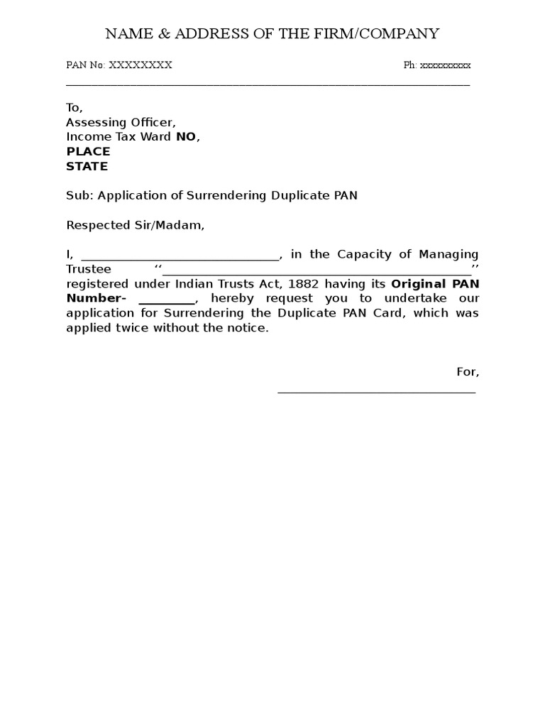 Surrender Duplicate PAN Application | PDF
