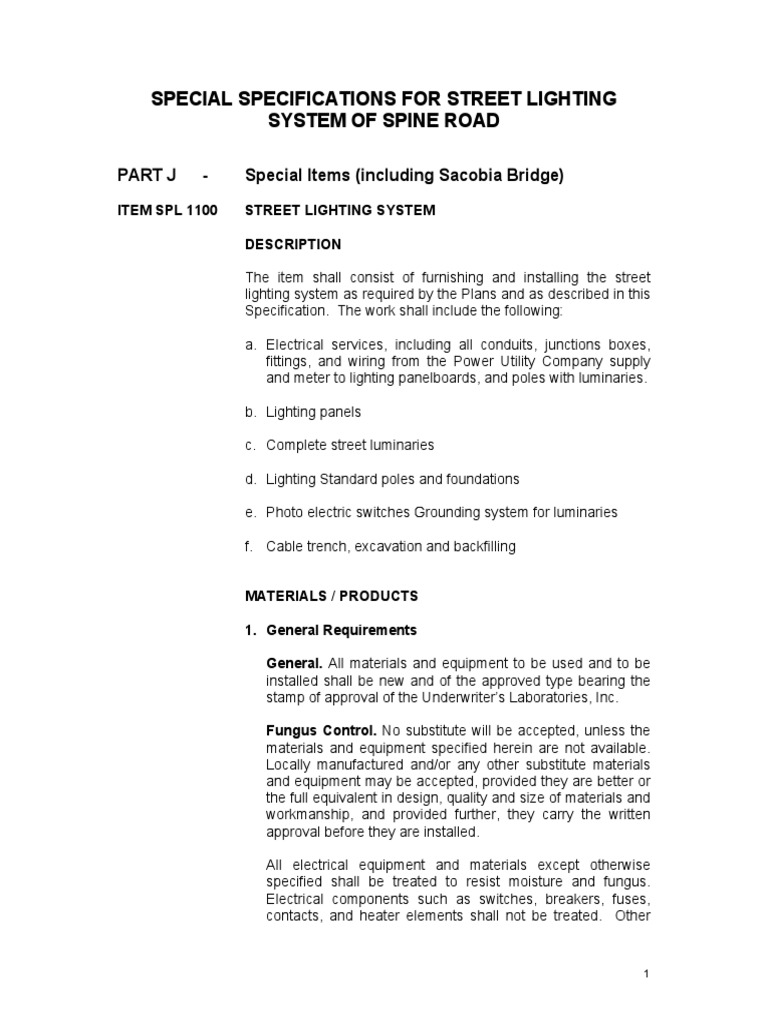 Specs For Lighting System | PDF | Cable | Electrical Conductor