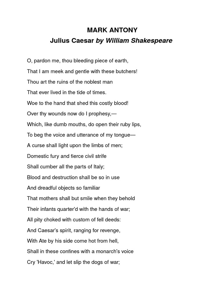 Mark Antony Julius Caesar by William Shakespeare | PDF