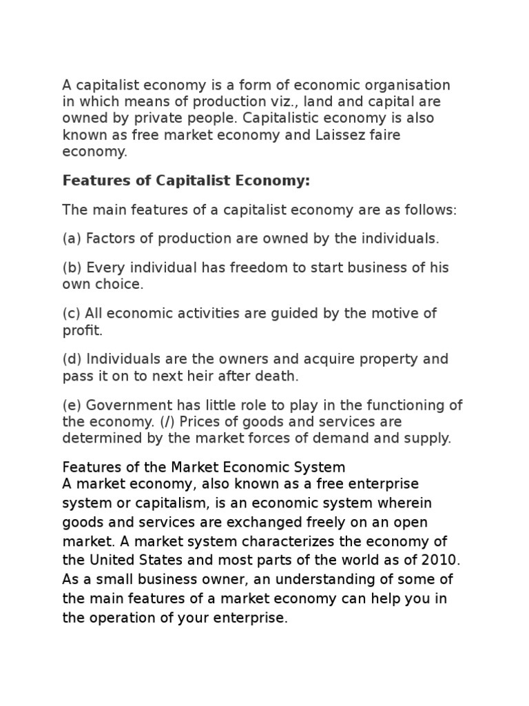 Features of Capitalist Economy | PDF | Economic Theories | Business