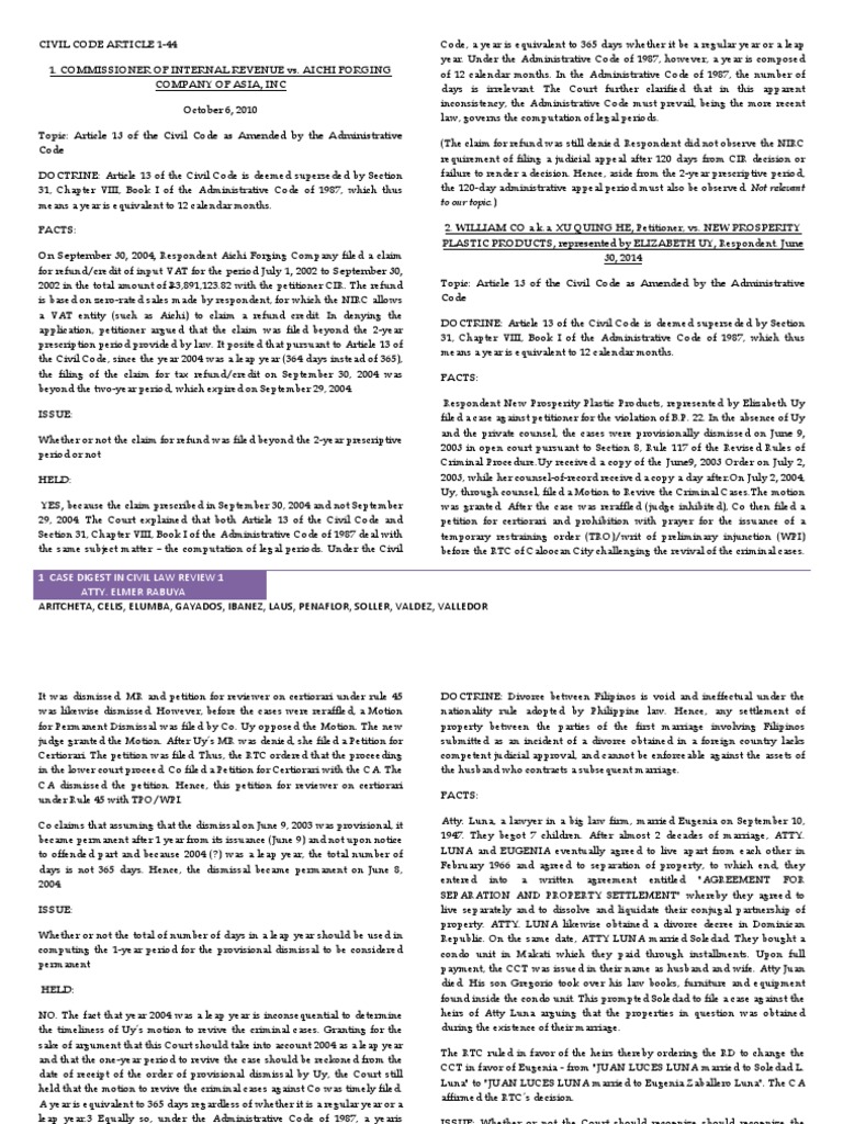 To Our Topic.) : 1 Case Digest in Civil Law Review 1 Atty. Elmer Rabuya ...