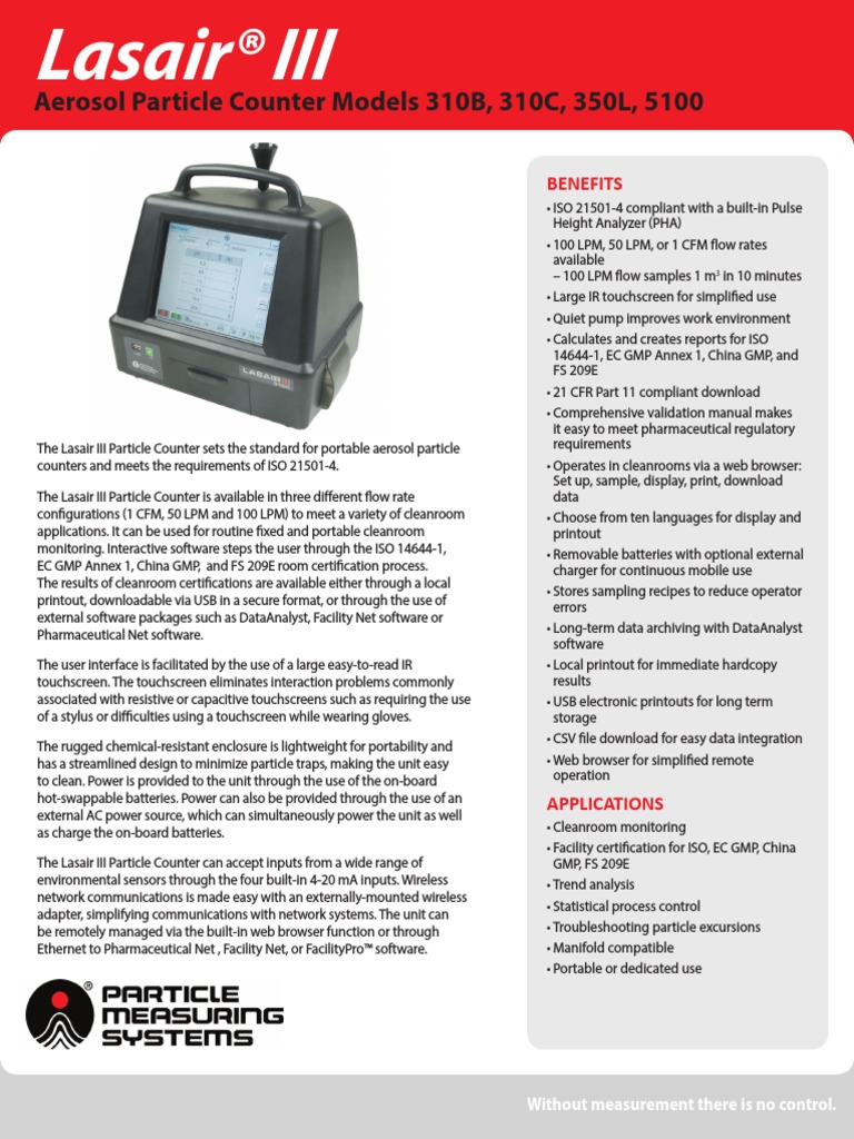 Aerosol Particle Counter Models 310B, 310C, 350L, 5100: Benefits | PDF ...