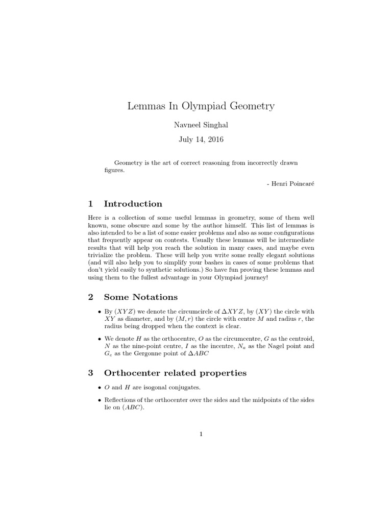 Lemmas in Olympiad Geometry | PDF | Triangle | Circle