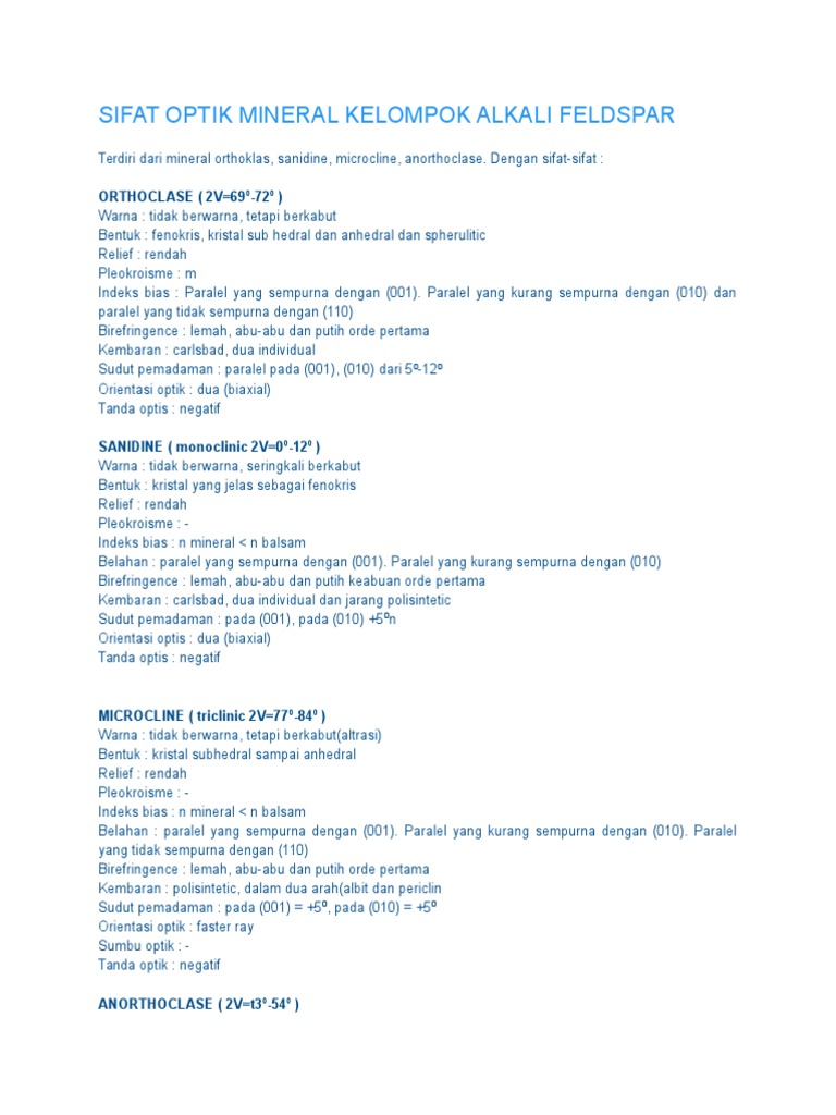 Sifat Optik Mineral Kelompok Alkali Feldspar | PDF