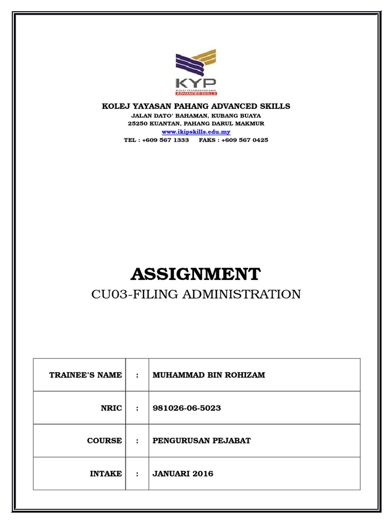 Assignment: Cu03-Filing Administration | PDF | Career & Growth