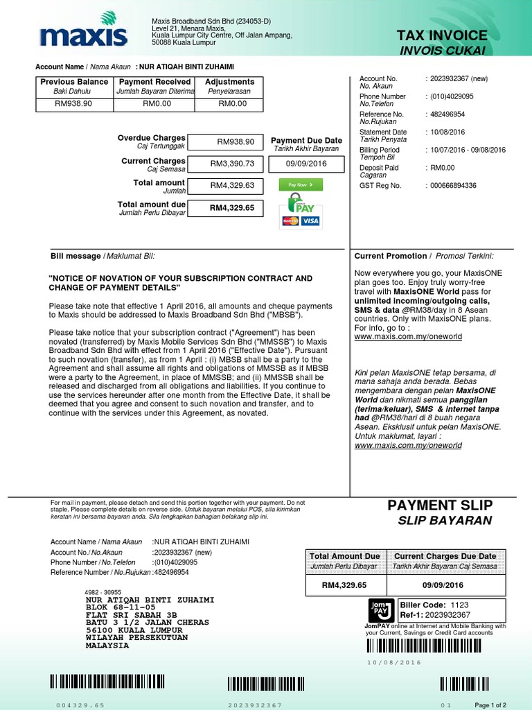 Maxis Broadband Tax Invoice Details | PDF | Cheque | Services (Economics)