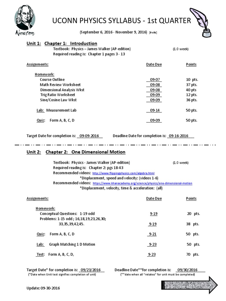 Uconn Physics Syllabus - 1st Quarter | PDF | Space | Applied And ...